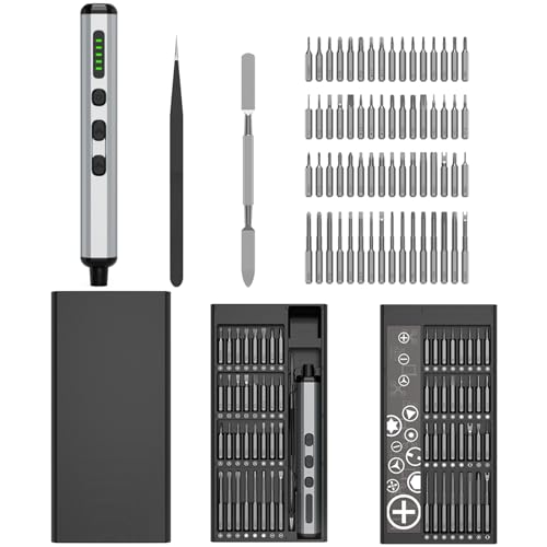 Mini Electric Screwdriver, 68-in-1 Precision Electric Screwdriver 400RPM with 5 Torque Settings, 68 Drill Bits, Pry Bar, Led and Tweezers, Electric Precision Screwdriver Kit for Pc Building