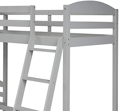 STP-Y Twin Over Twin Bunk Bed with 2 Ladders, Twin L-Shaped Bunk Bed and Loft Bed with Full-Length Guardrail, 3 Solid Wooded Bed Frames for Kids (Gray)