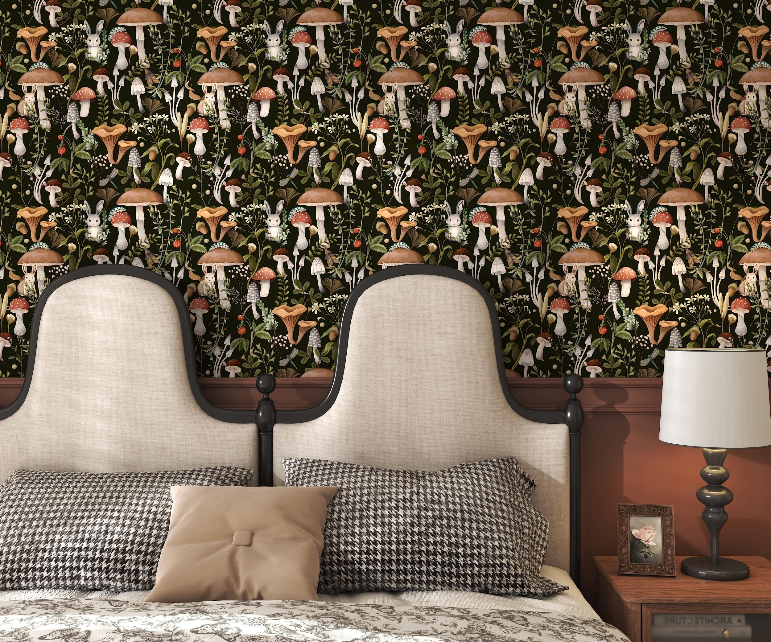 MILEPER Mushroom Wallpaper Peel and Stick Wallpaper Boho Black Wallpaper 17.7" x 78.8" Self Adhesive Removable Wallpaper Leaf Forest Wallpaper Mushroom Contact Paper for Countertops Decor