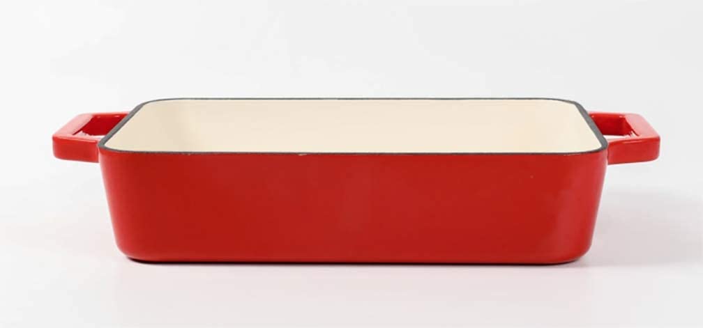 HAWOK Enameled Cast Iron Rectangle Roaster Lasagna/Roasting Pan Red……