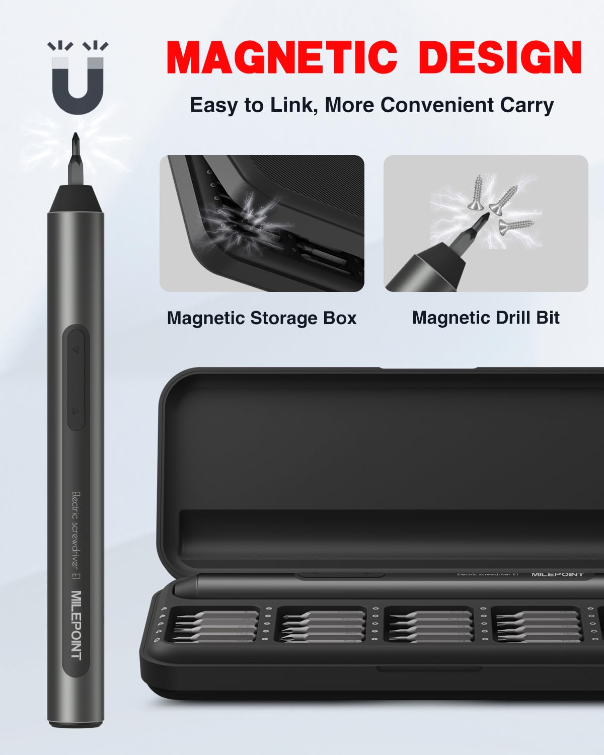 Mini Electric Screwdriver Set Rechargeable Precision Screwdriver 26 in 1 with 25 S2 Magnetic Bits 3.7V Small Screwdriver Kit for PC, Eyeglass, Laptop, Watch - Space Gray