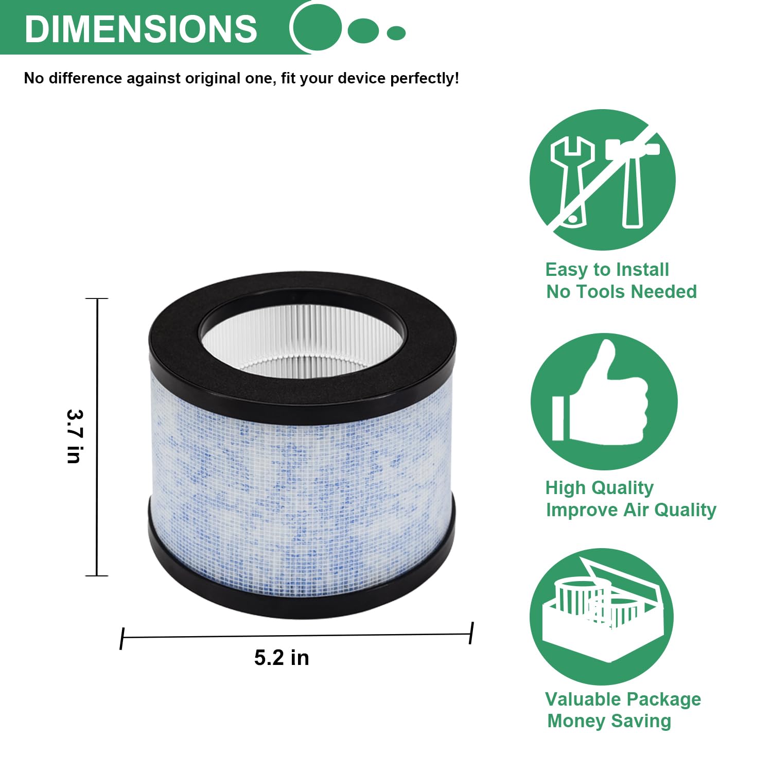 Skydiras MK01 MK06 DH-JH01 Air Filter Replacement, Compatible with AROEVE MK01 MK06 and Kloudi DH-JH01 Air Purifier, Intelabe EPI080/EP1080, and Elechomes EPI081/EP1081 Air Purifier, MG01JH Filter