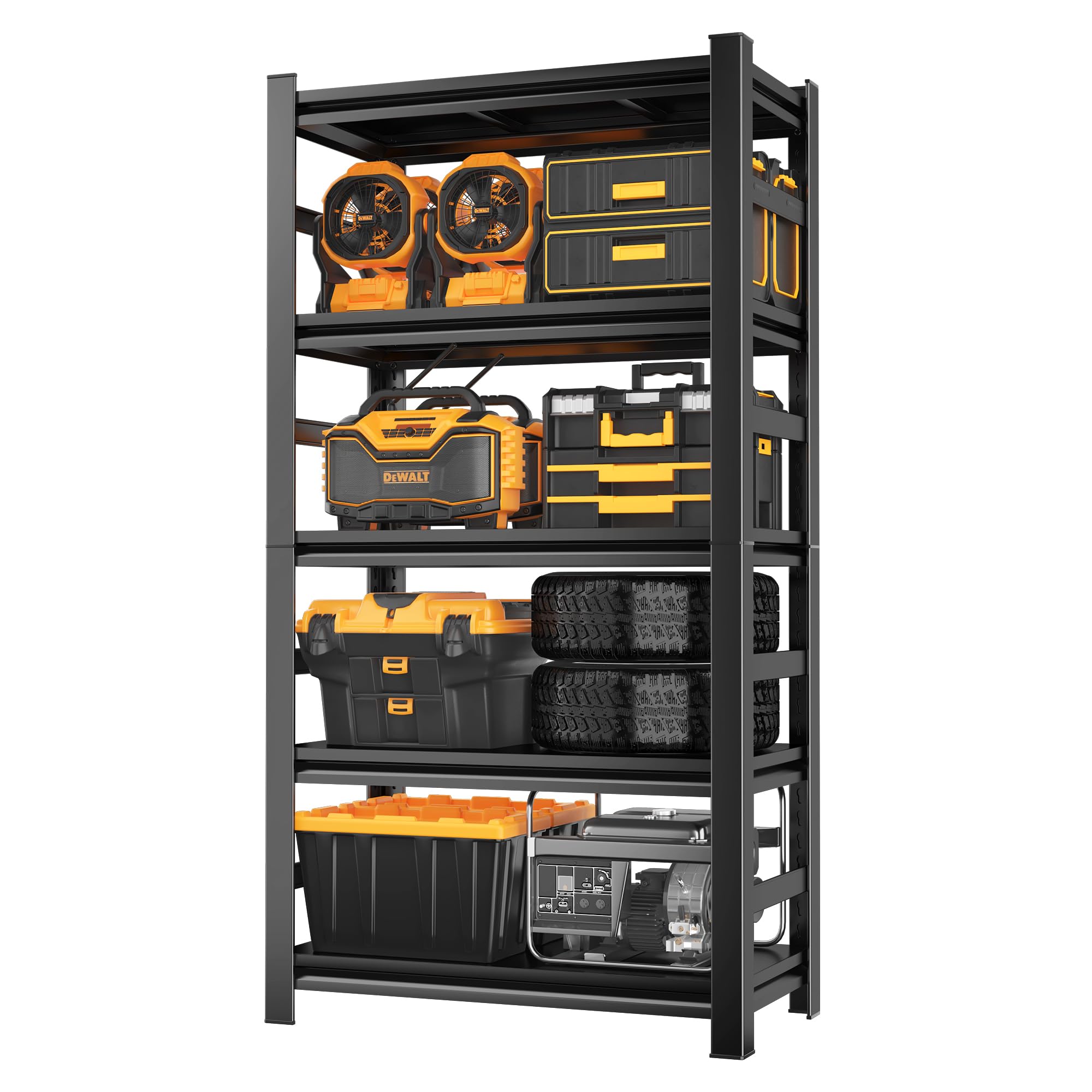PRESTELION 63" H Garage Shelving,1500LBS Heavy Duty Garage Storage Shelves,Adjustable 5 Tier Metal Shelving Unit,for Garage Warehouse Basement Industrial Utility Racks,Black