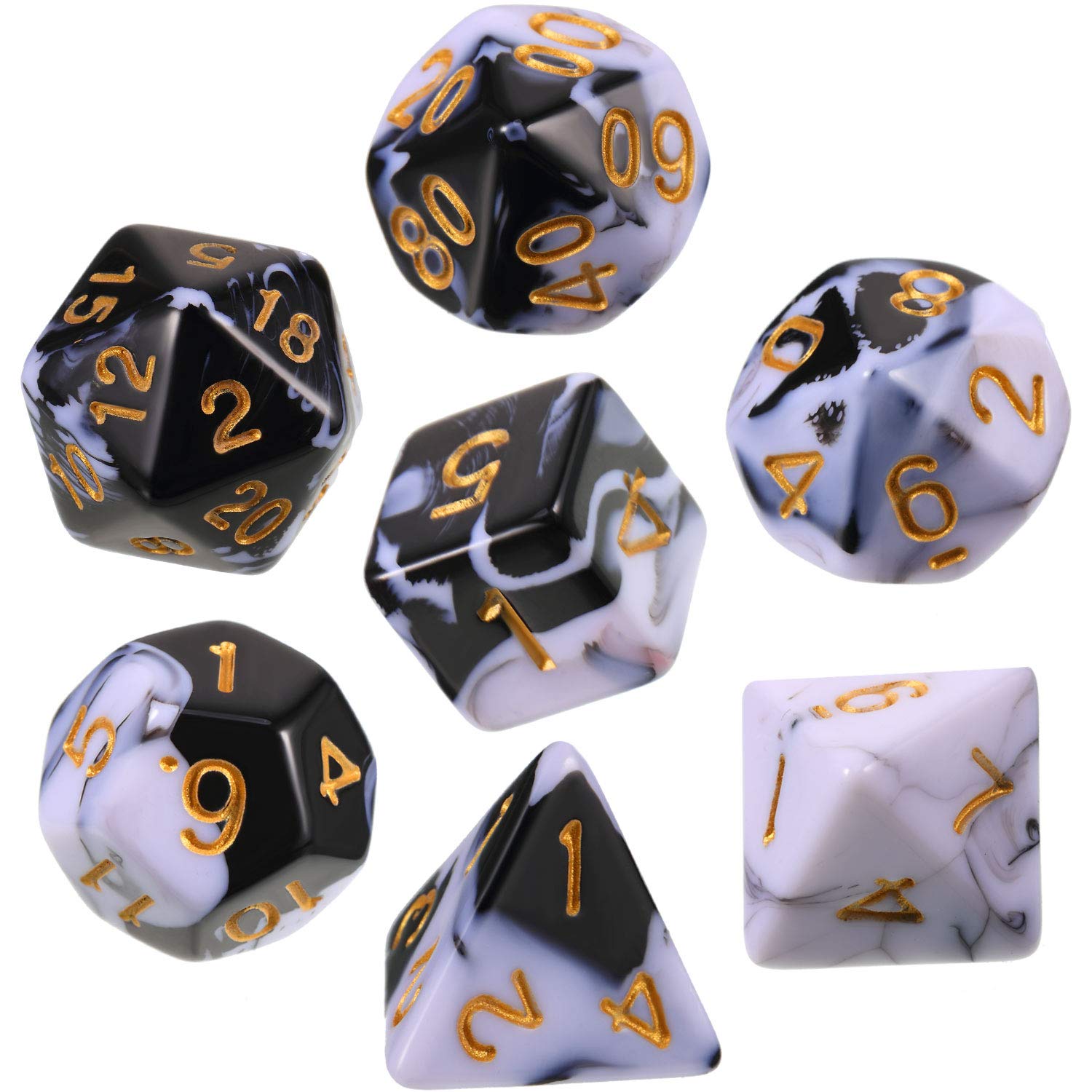 EBOOT 7-Die Polyhedral Dice Compatible with DND Dice Set Dungeons and Dragons with Black Pouch (Solid Black White)
