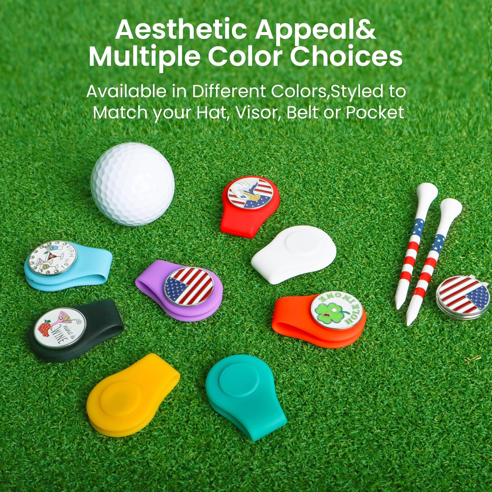FINGER TEN Golf Ball Marker Hat Clip Magnetic Value 3 6 9 12 Pack Set Silver Durable Removable Attaches Easily to Hats Caps Belt (3 Pcs-Black&Blue&Orange)