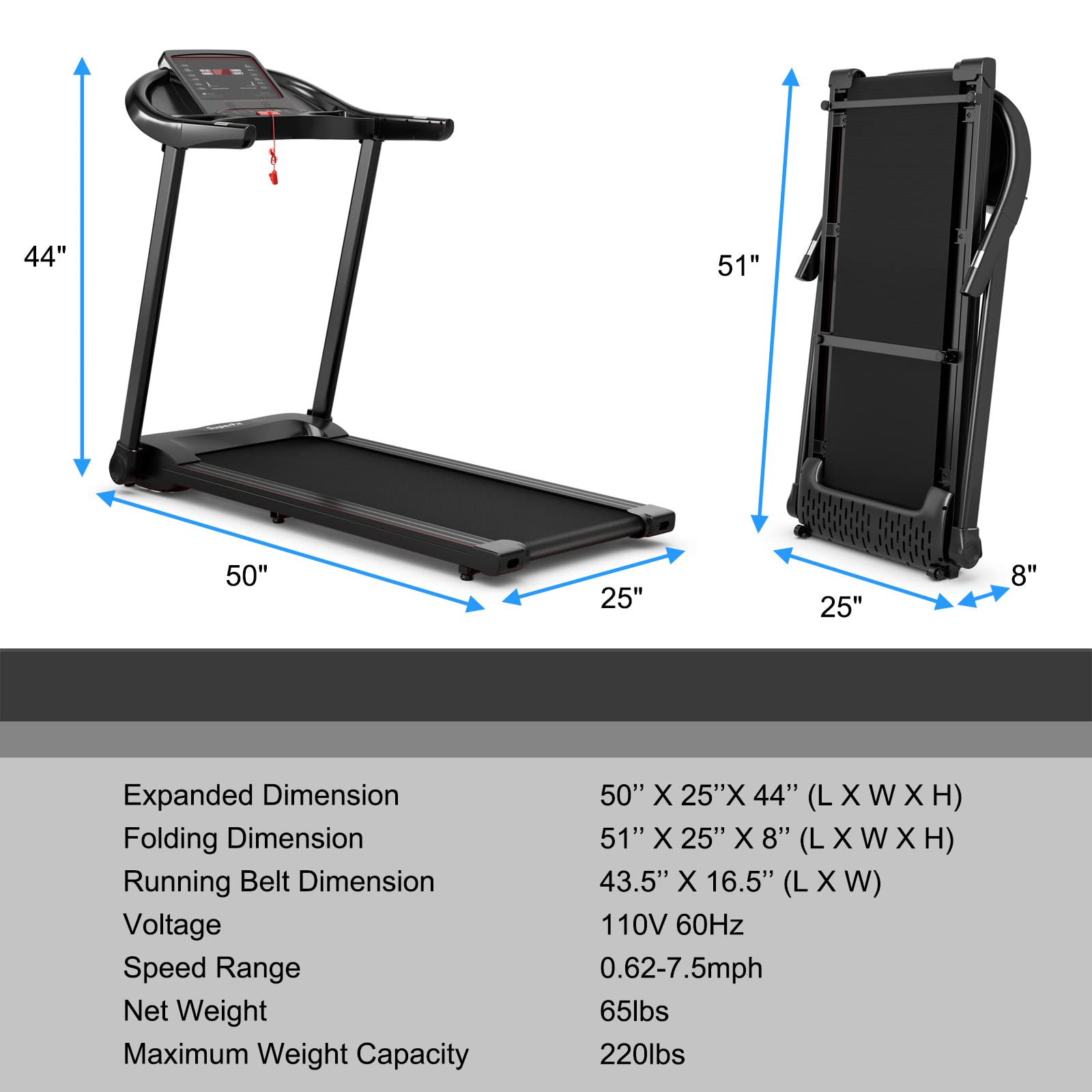 Goplus 2.25HP Electric Folding Treadmill, Portable Superfit Treadmill W/APP Control, LED Display, Blue Tooth Speaker, 12 Preset Programs, Compact Running Jogging Machine for Home Apartment