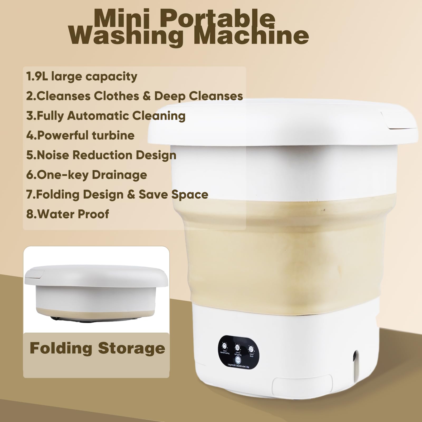 Small Portable Washing Machine, Mini Washer, 9L Upgraded Large Capacity Foldable Washer, Deep Cleaning of Underwear, Baby Clothes And Other Small Clothes.Suitable for Apartments, Dormitories, Hotel