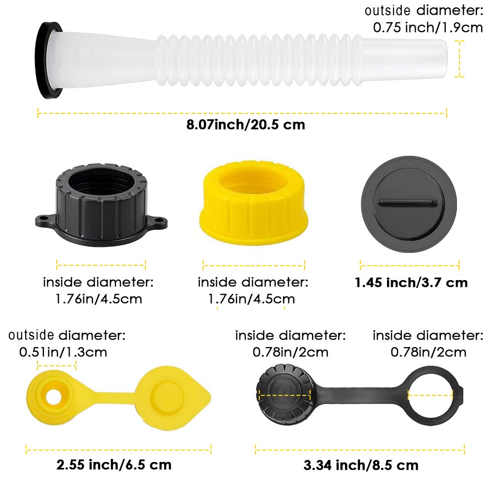 Gas Can Spout Replacement Kit, Flexible Pour Nozzle with Gasket, Gas Can Nozzle Replacement Universal with Seal Gasket/Vent Caps/Plugs/Extensions Fit Old & Most 1/2/5/10 Gallon Oil Cans (nylon)