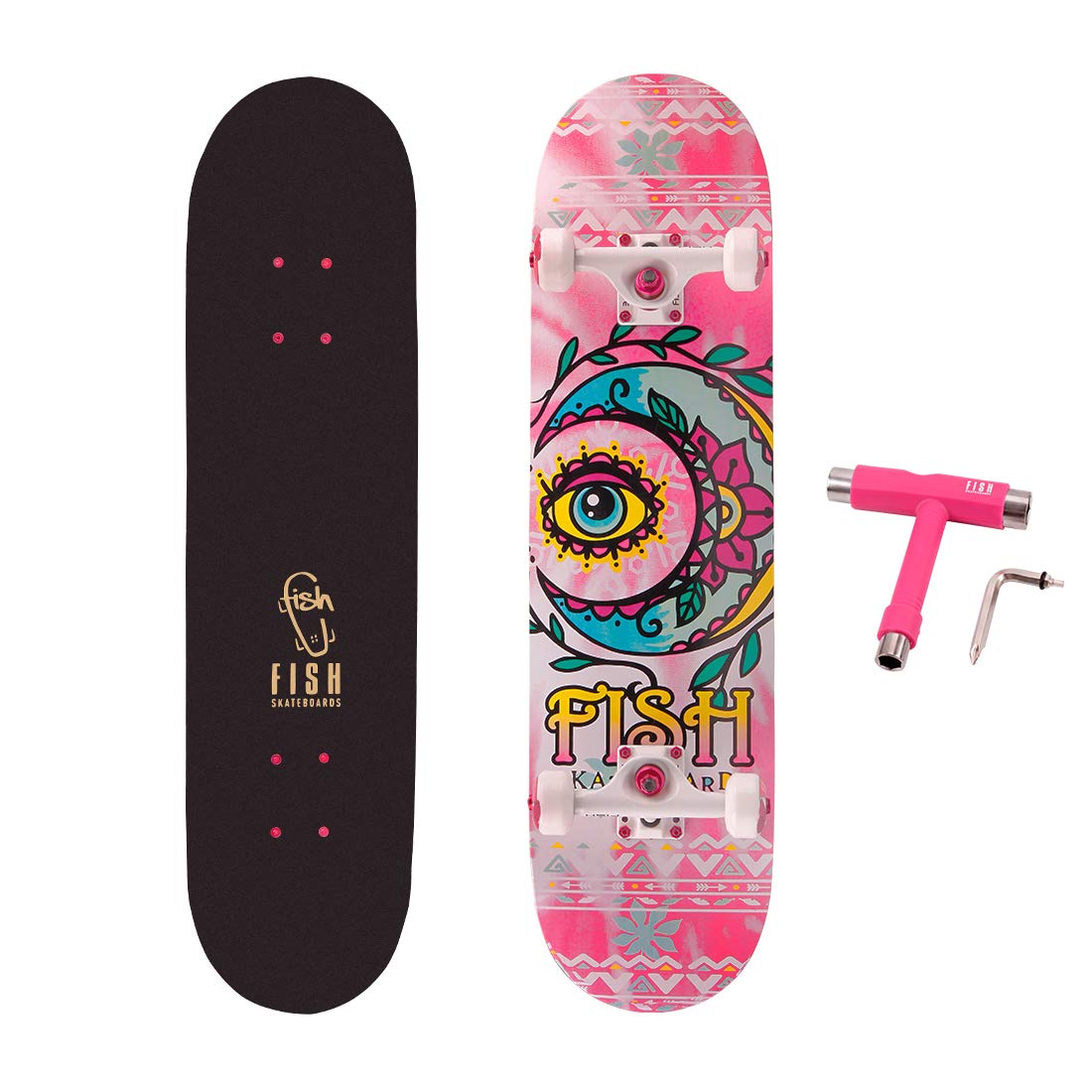FISH SKATEBOARDS Skateboards Complete 22 Inch Mini Cruiser Retro Skateboard for Kids Boys Girls Youths Beginners, Assorted Styles