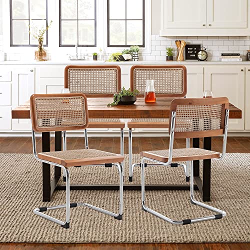 SHINEBOOM Rattan Dining Chairs Set of 2 Mid Century Modern Dining Room Chairs,Brown Rattan seat