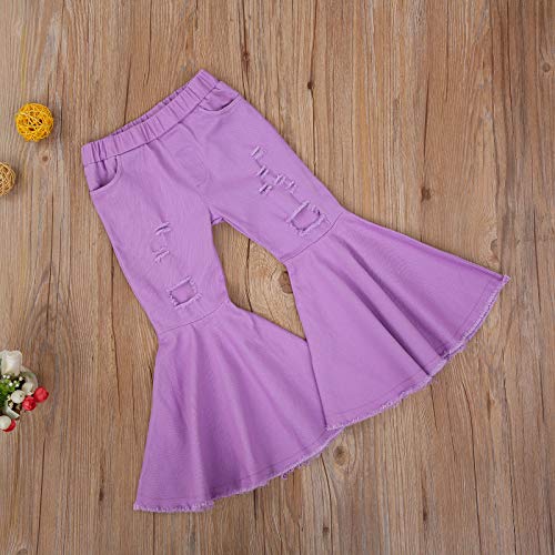 yuhappy Toddler Kid Baby Girls Denim Jeans Bell Bottom Flare Pants Leggings Trousers Special Two Layers Ruffle Pant (Purple,5-6X)