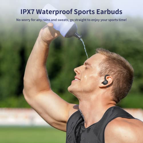 PSIER Wireless Earbuds Bluetooth Headphones 50H Playtime Ear Buds 5.3 Dual Power Display Sports with Earhooks IPX7 Waterproof Mic Over-Ear Earphones for Running, Gym