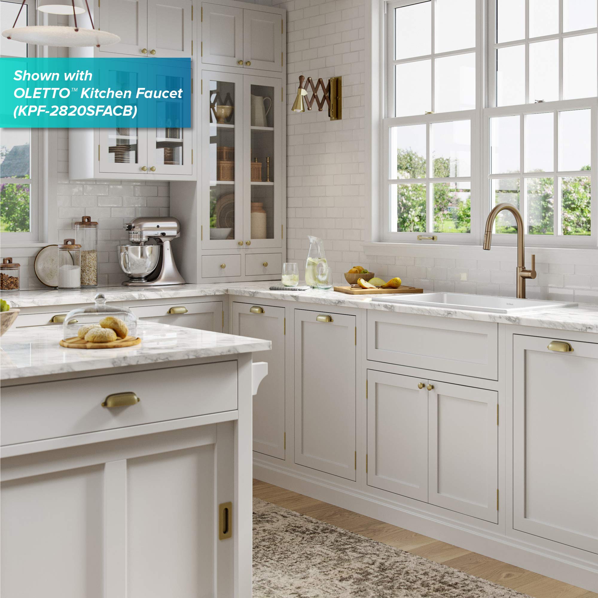 KRAUS Turino™ 30” Drop-In Undermount Fireclay Single Bowl Kitchen Sink with Thick Mounting Deck in Gloss White, KFD1-30GWH