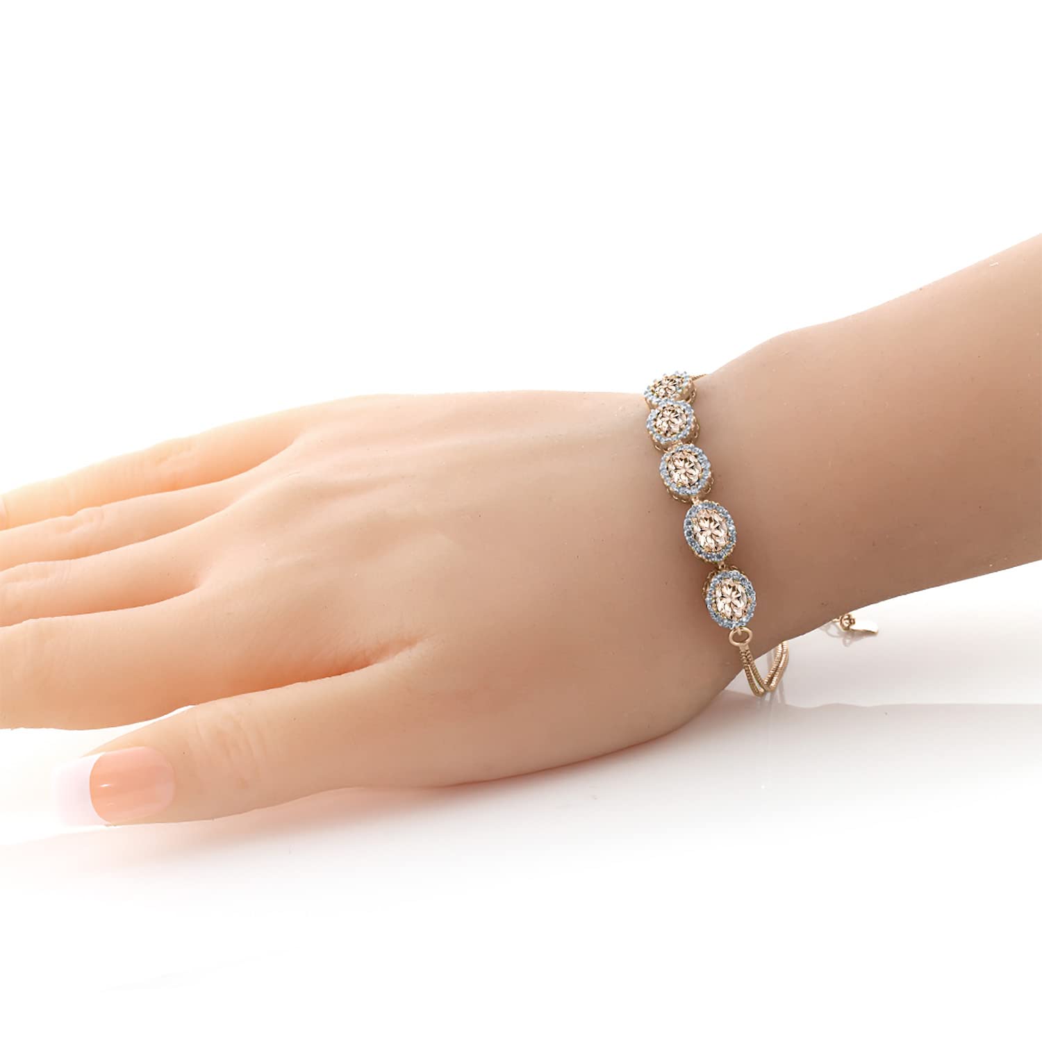 Gem Stone King 18K Rose Gold Plated Silver Peach Morganite Tennis Bracelet For Women (4.29 Cttw, Oval 7X5MM, 7 inches + 1.5 inches Extender)