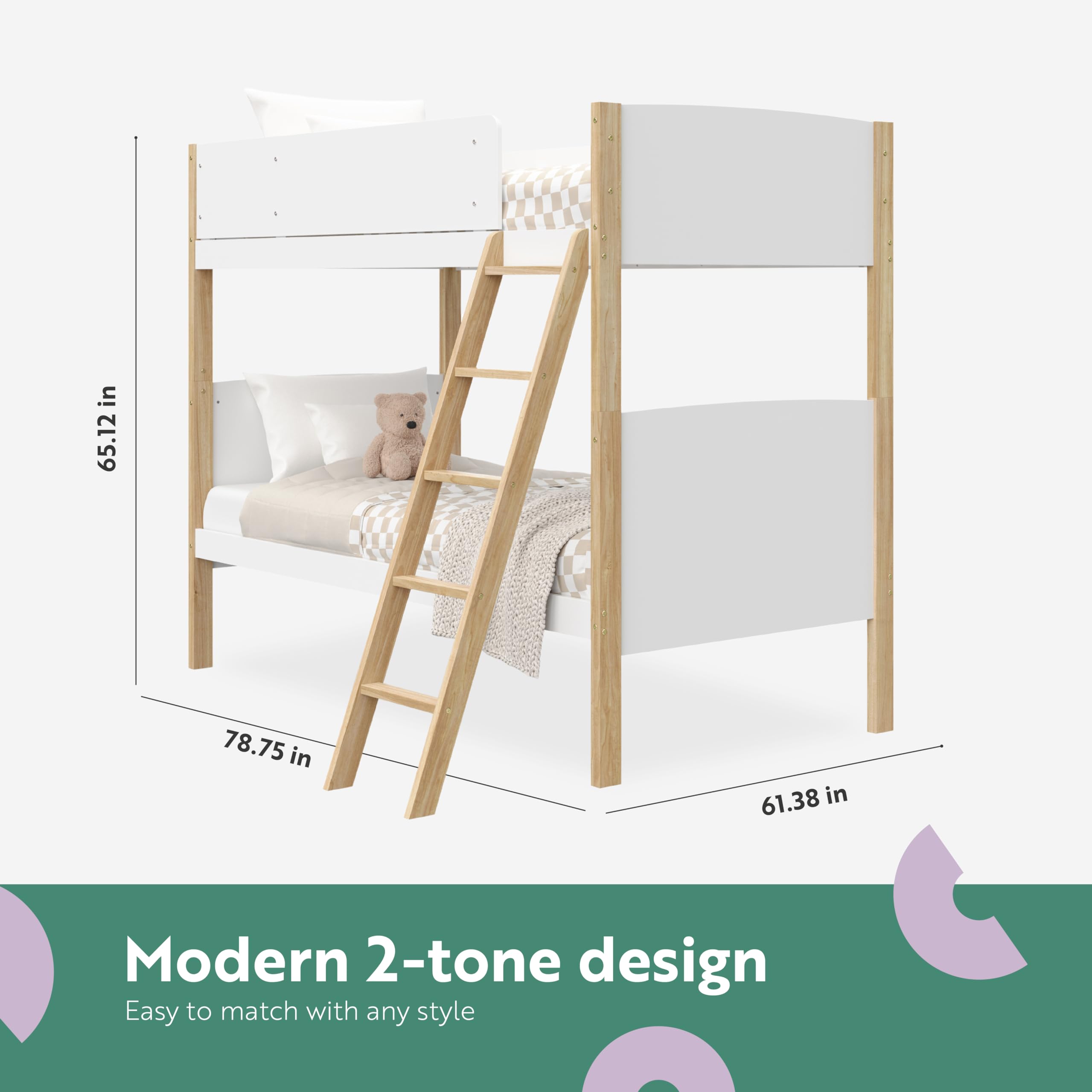 Storkcraft Next Delray Twin-Over-Twin Convertible Bunk Bed (White with Natural) – Modern, Stylish, 2-Tone Bunk Bed for Kids Bedroom