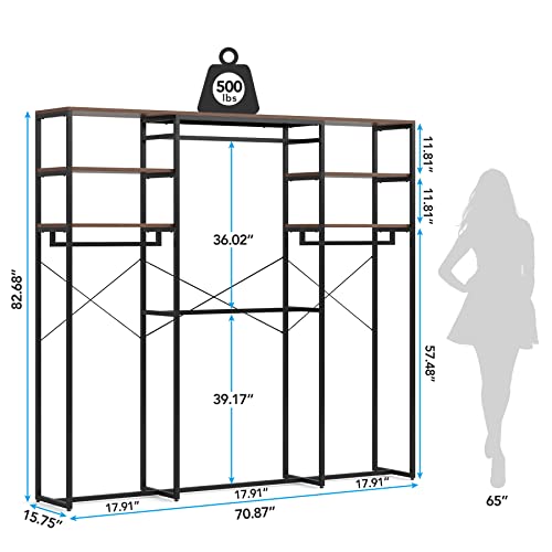 Tribesigns 71''L x 83''H Super Large Heavy Duty Clothes Rack, Freestanding Garment Rack with Shelves and Hanging Rods, Large Open Closet Organizer Wardrobe for Bedroom, Rustic Brown