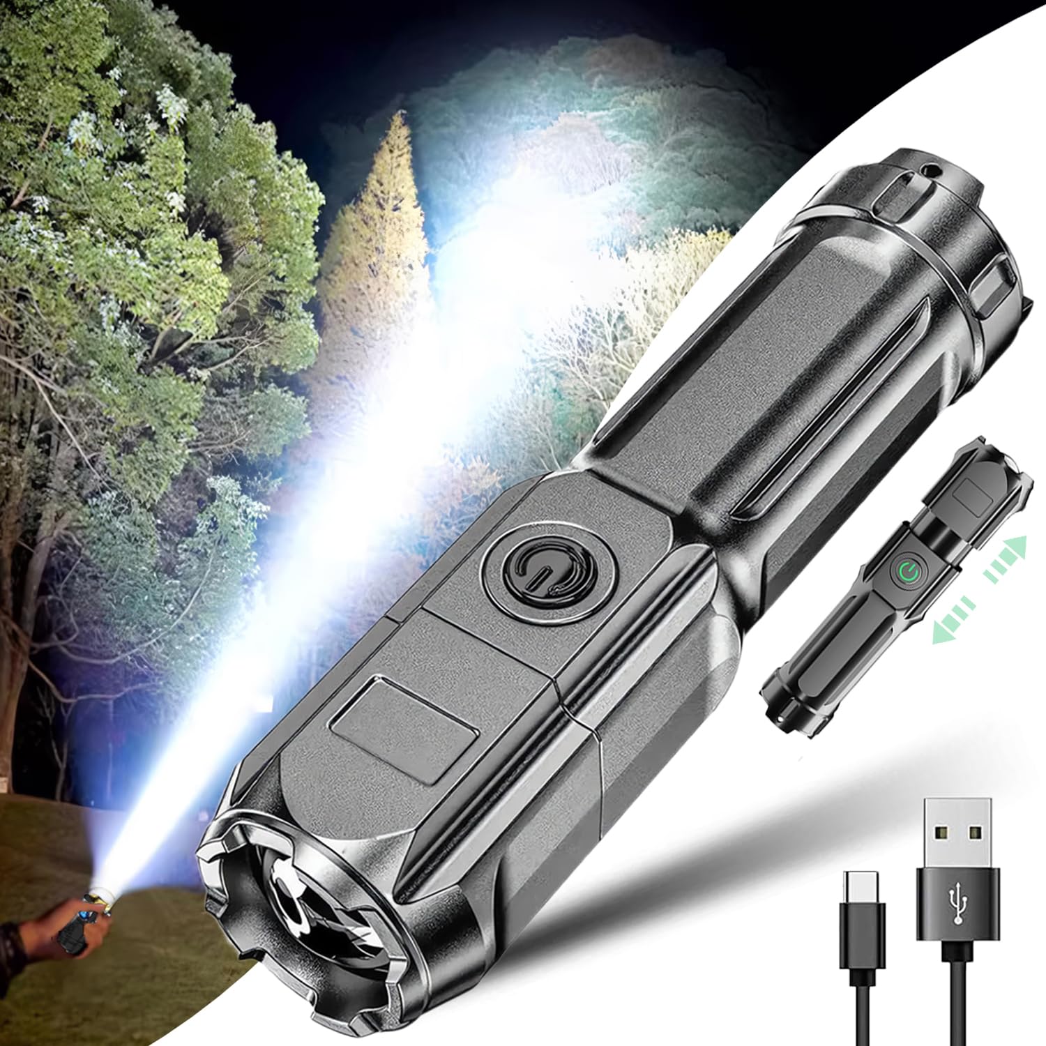 Peachloft Flashlight, 2024 Best Peachloft Flash Light, 900000 Lumen Flashlight Rechargeable, Flashlights High Lumens, Powerful LED FlashLight for Hiking & Camping, Adjustable Zoom, IPX6 Waterproof (1)