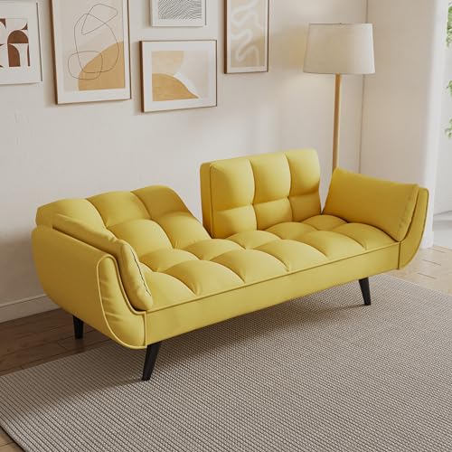 NicBex Sectional Couch Sofa with Folding Function Velvet Sofa Bed Cloud Couch for Living Room Furniture Sets with Adjustable Back, Modular Sofa for Living Room, Bedroom, Apartment,57" L, Yellow