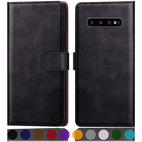 SUANPOT for Samsung Galaxy S10+ /S10 Plus 6.4 (Not Fit S10,S10e) Leather Wallet case for Men with RFID Blocking Credit Card Holder, Flip Folio Book Cell Phone Cover Shockproof case Pocket 2018 Black