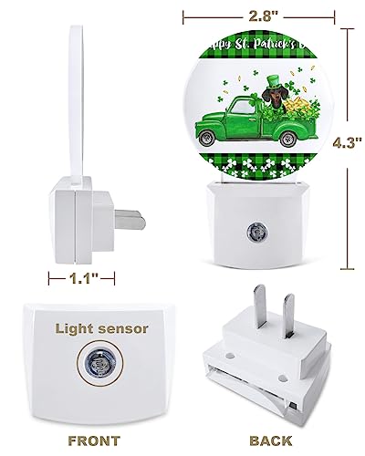Night Light Plug into Wall, LED Nightlights Happy St. Patrick's Day Shamrock Funny Dachshund Truck Green Plaid Small Nightlight Auto Dusk-to-Dawn Sensor Lamp LED Night Lights for Kid's Bedroom