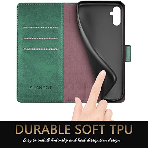 SUANPOT for Samsung Galaxy A14 5G Wallet case with RFID Blocking Credit Card Holder,Flip Book PU Leather Protective Cover Women Men for Samsung A14 Phone case(Sea Green)
