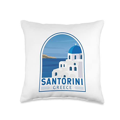 Santorini Greece Travel Souvenir Merch Santorini Greece Retro Emblem Vintage Throw Pillow, 16x16, Multicolor