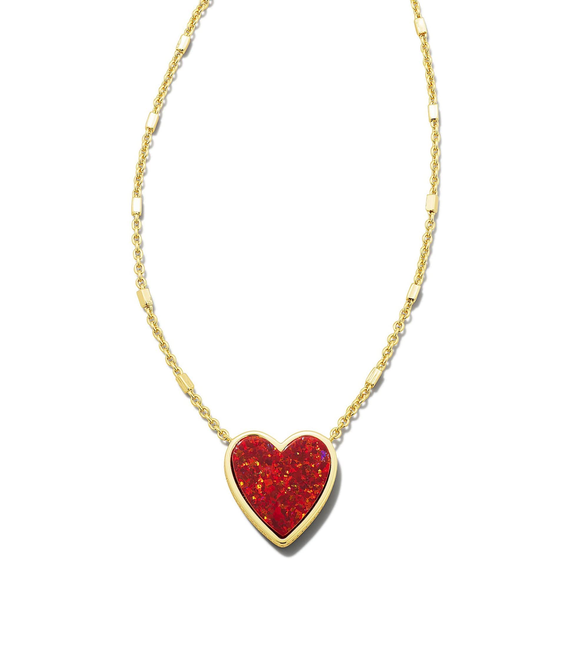 Kendra Scott Womens Heart Pendant Necklace Gold Red Kyocera Opal One Size One Size