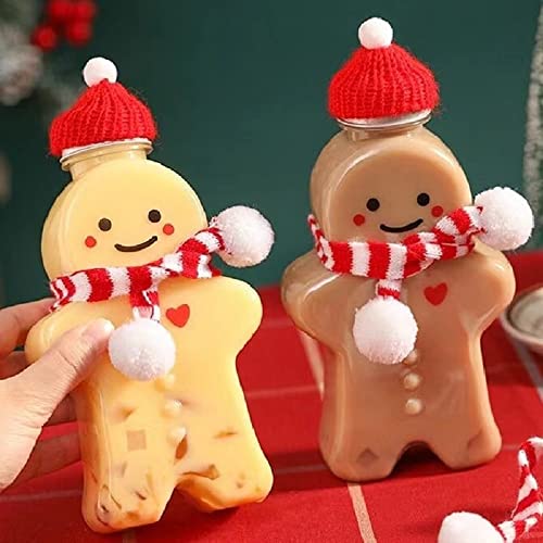 NEW Gingerbread Mug,Creative Water Bottle Kitchen Milk Tea Christmas Decoration Gingerbread Man Drinking Cup,Cute Gingerbread Man Drinking Cup Portable Drink Bottle (Transparent)