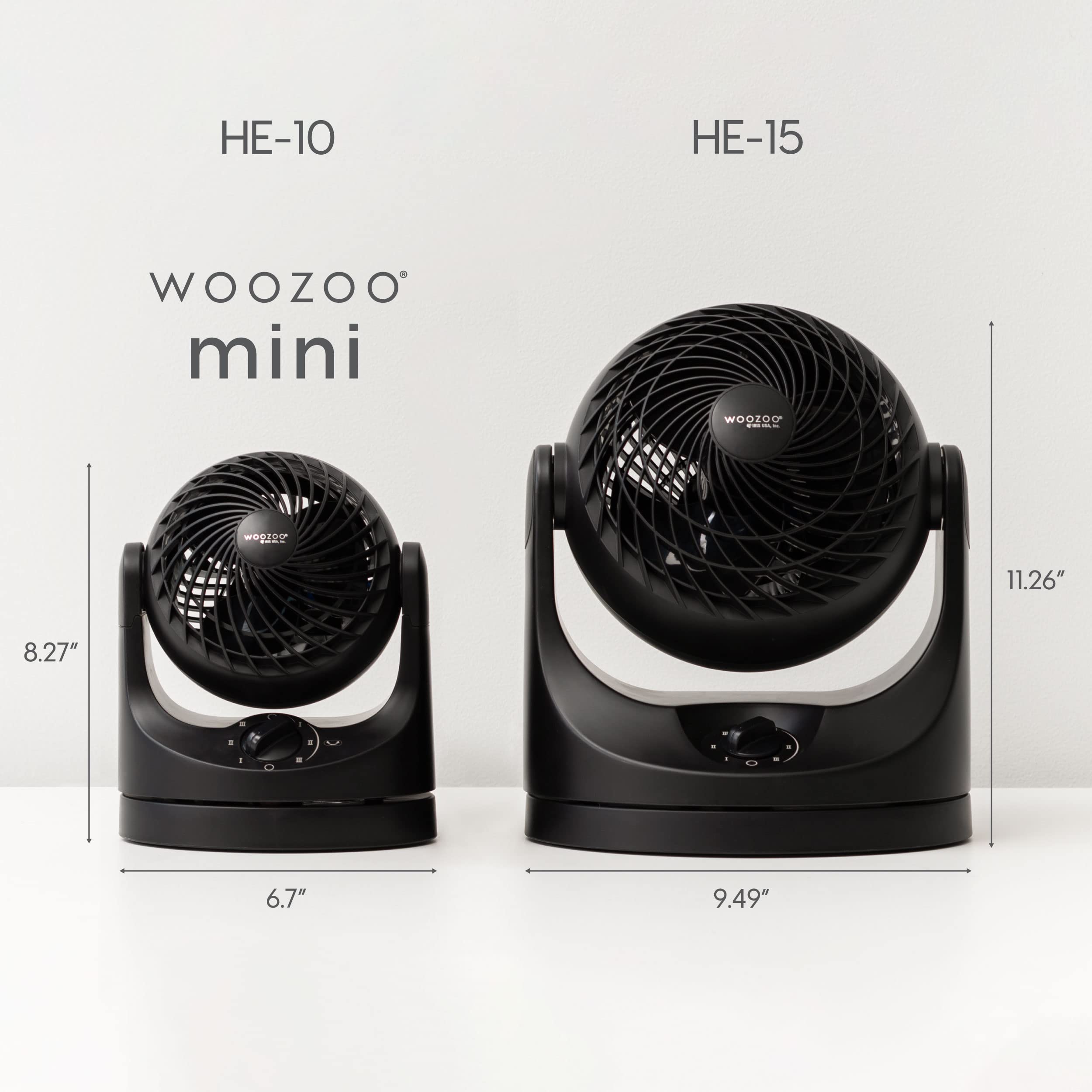 IRIS USA WOOZOO Fan, Small Oscillating Desk Fan, Table Air Circulator, 3 Speeds, 32ft Max Air Distance, Mini Fan 8 Inches, 112° Adjustable Tilt, 27.5 db Low Noise, Black