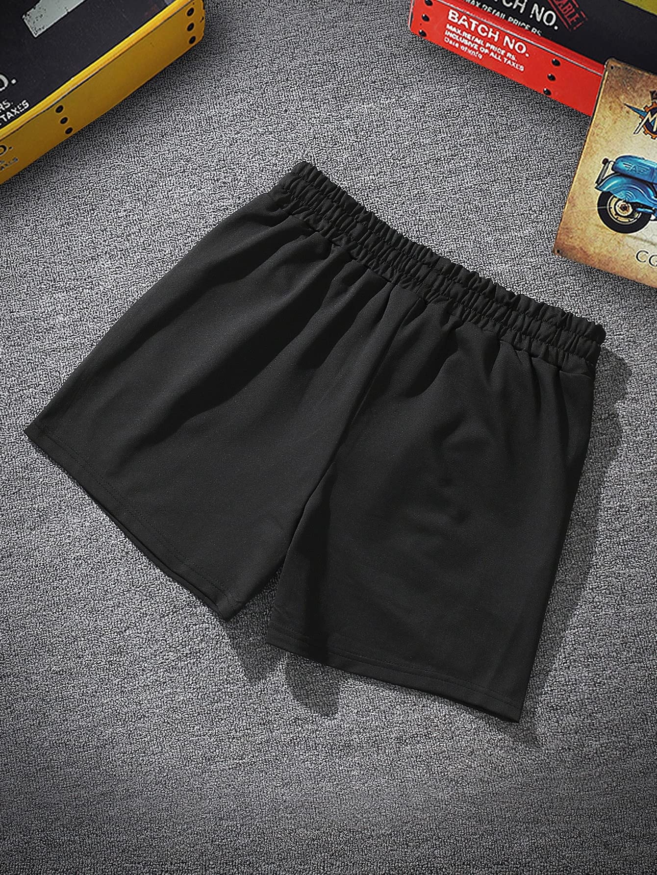 GORGLITTER Men's Cartoon Graphic Running Workout Shorts Drawstring Waist Track Shorts with Pockets Black Cartoon Large