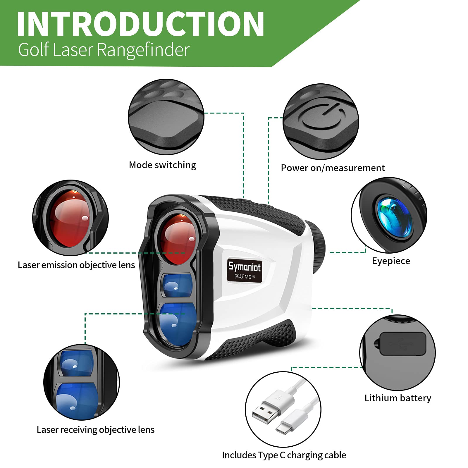 Golf Rangefinder, Laser Rangefinder with Slope, Symaniot Laser Rangefinder for Golf, Magnetic with Keyring and Storage Box, 6.5 Times, ranging from 5 to 900 Yards for Hunting & Golfing