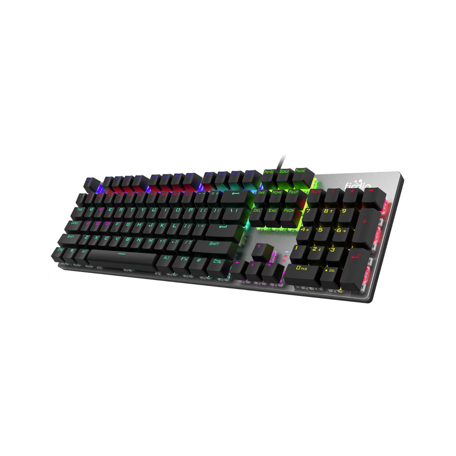 FIODIO Mechanical Gaming Keyboard, Fantastic LED Rainbow Backlit Wired Keyboard, Full Anti-Ghosting Keys, with Quick-Response Blue Switches and Multimedia Control for PC and Desktop Computer (Renewed)