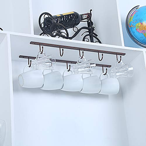 TANGGU Coffee Mug Holder Under Cabinet,Iron Hanging Mug Rack Under Shelf,Coffee Cup Holders,Metal Mug Cup Hook Cabinet Hook,Wine Glasses Holder(2Pcs Bronze)