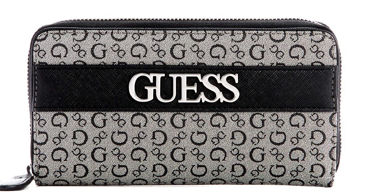 GUESS Women's Logo Print Zip Around Wallet Clutch Bag - Black