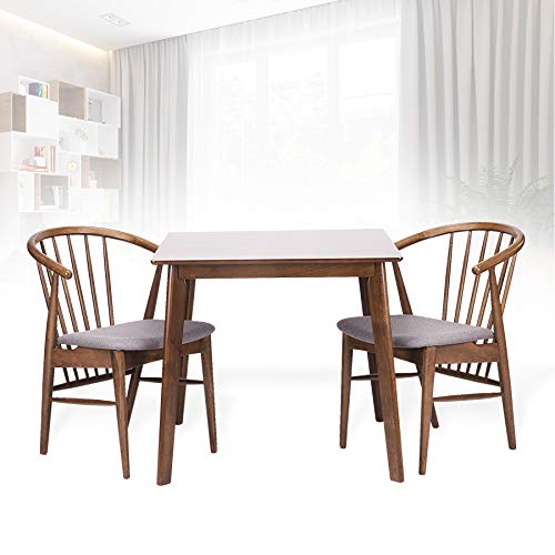 SunBear Furniture Set of 2 Toby Dining Chairs Kitchen Modern Solid Wood w/Padded Seat Medium Brown Color with Light Gray Cushion