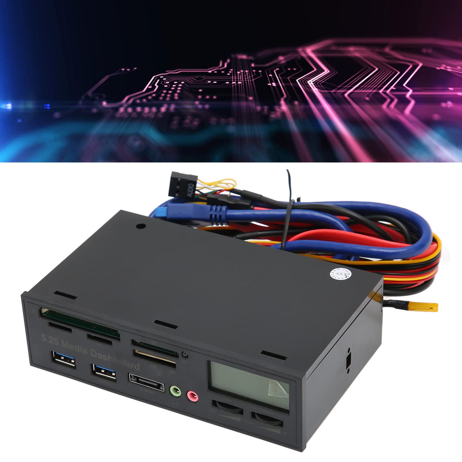 Media Dashboard USB3.0 Front Panel Hub, Esata Interface, 5Gbps, LCD Display Real Time Control, PCI e Interface 12V/5V Output, Optical Driver 5.25In