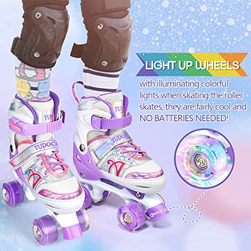 Roller Skates for Kids, Shine Skates 4 Size Adjustable Roller Skates with Light up Wheels for Girls, Teens, Outdoor Rollerskates for Beginners & Advanced | Purple, S - 10C-13C (Small, Purple)