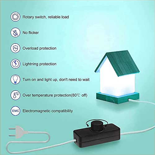 Inline LED Dimmer Switch, Built-in ON/Off and Knob Control Dimmer for Dimmable 3-100W LED/Incandescent Black
