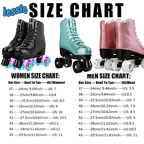 Roller Skates for Men, Women,Shiny Light Up Roller Skates for Beginner,Outdoor and Indoor Four Wheels High-Top Roller Skates (Black Crystal,Flash Wheel,37)