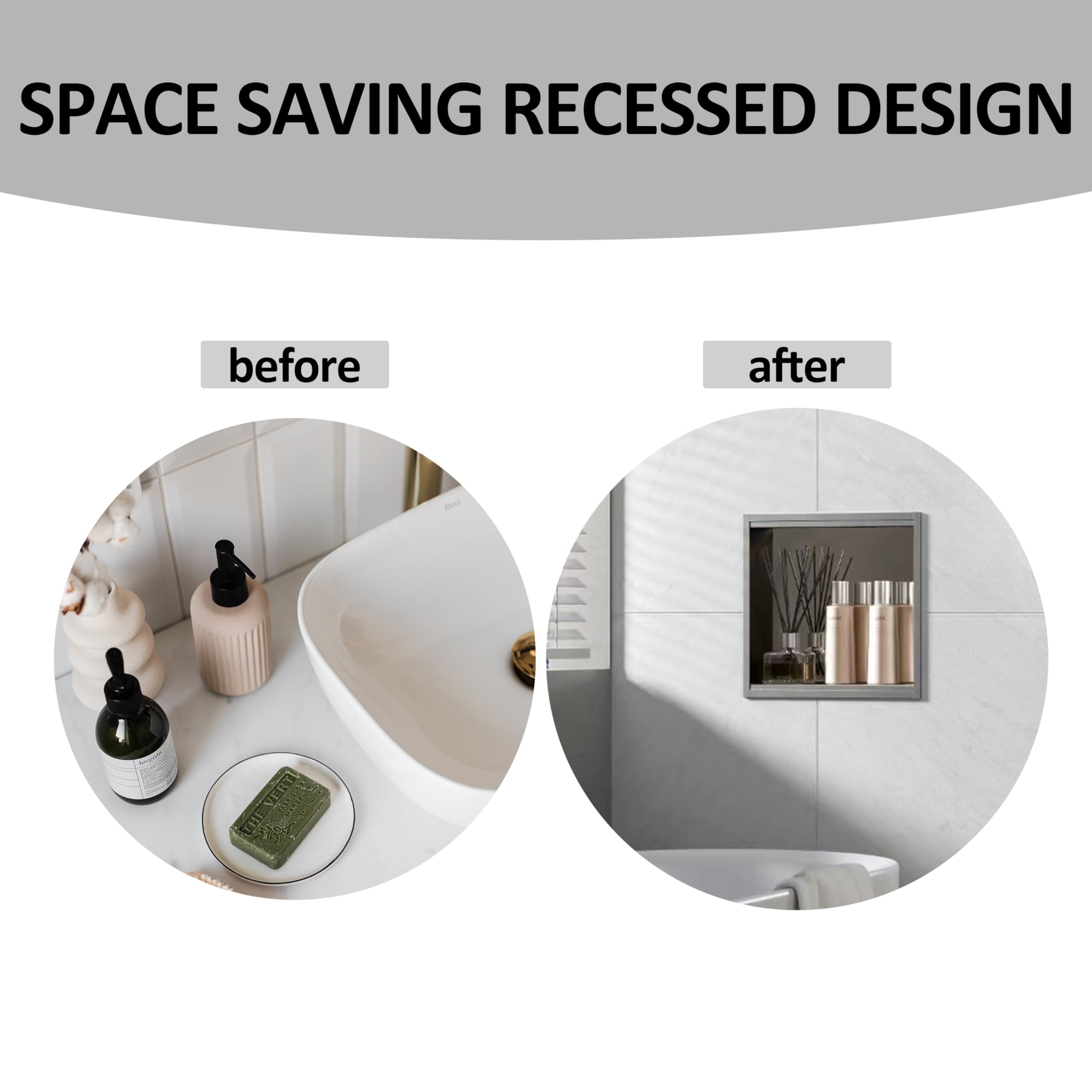 LOWIXI Recessed Shelves Niche 12" X 12",Shower Niche No Tile Needed, Bathroom Niche Recessed Shower Shelf Backsplash with Glass,Black