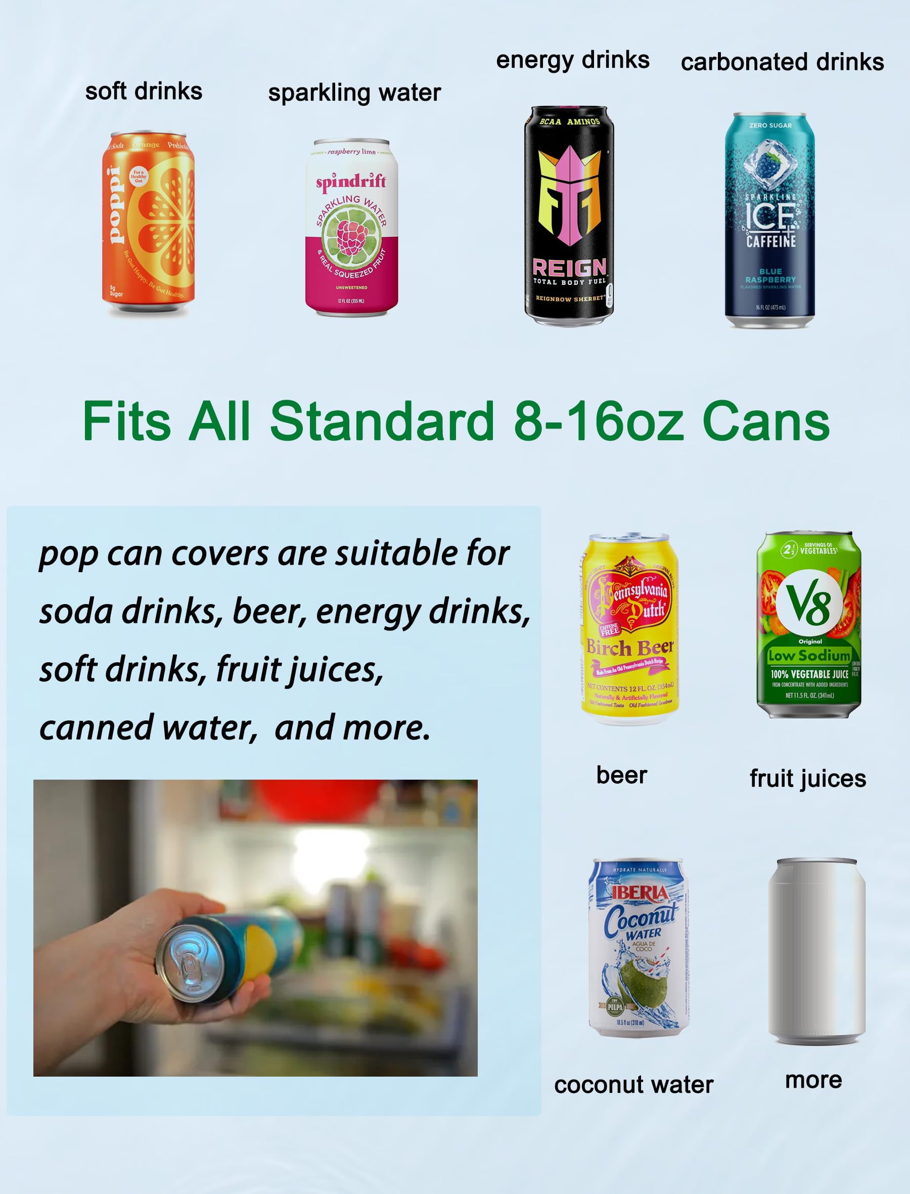 Soda Can Covers Lids, 6 Pack BPA-Free Can Cover for Soda Lid, Reusable Pop Can Lid Beer Can Covers, Silicone Soda Can Lids for Carbonated Beer Juice Beverages Energy Drinks, Fits Standard Soda Cans