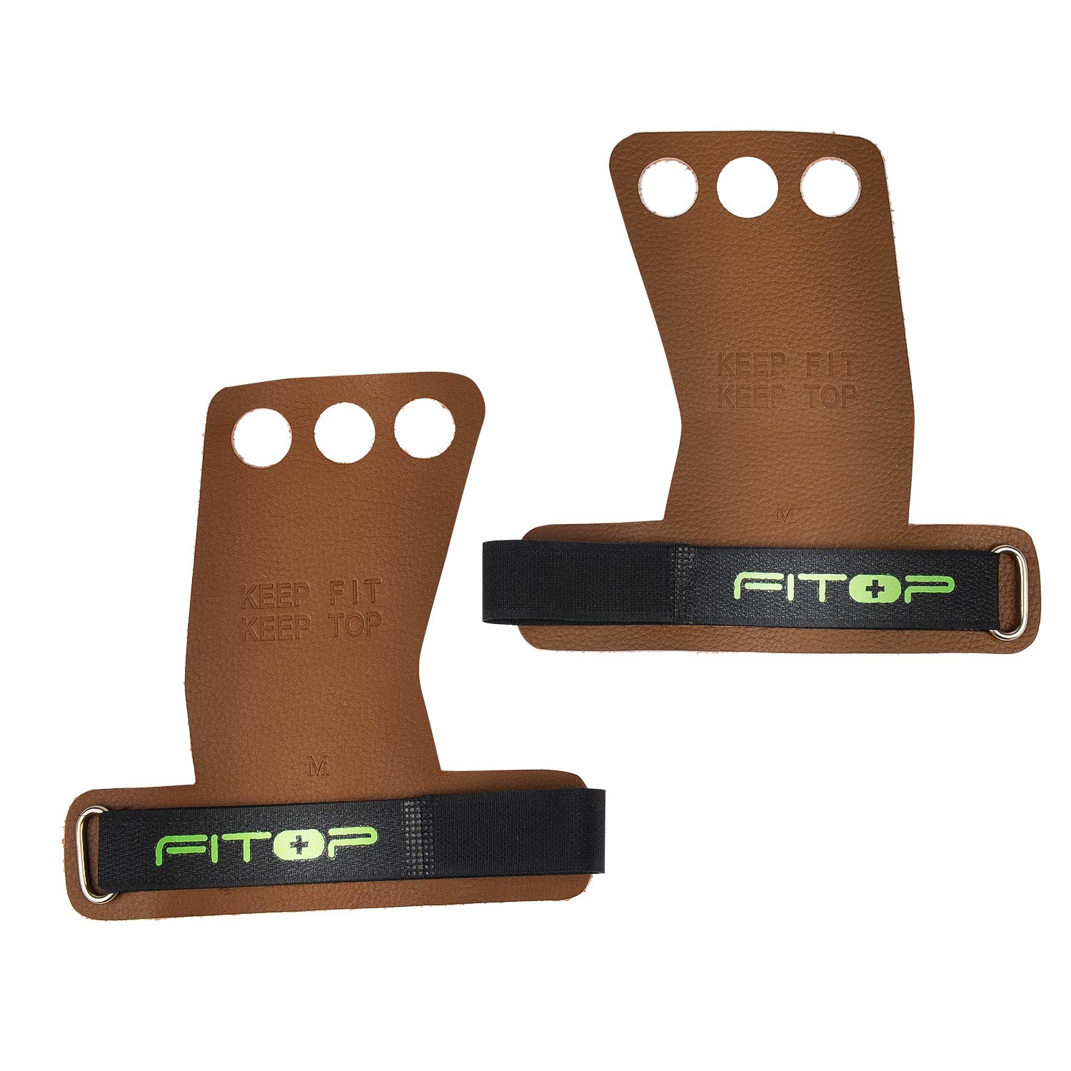 FITOP Gymnastics Grips 3 Hole Leather Bar Grip, Perfect for Pull Ups, WODs, Weight Lifting and Cross Training, Palm Protection and Wrist Straps Support