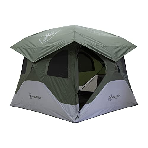 Gazelle Tents⢠T4 Hub Tent, Easy 90 Second Set-Up, Waterproof, UV Resistant, Removable Floor, Ample Storage Options, 4-Person, Alpine Green, 78" x 94" x 94", GT400GR