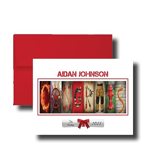 Fire Academy Graduation Card Personalized, Firefighter, Volunteer, Class of 2023, Congrats, Congratulations Graduate First Responder (White)