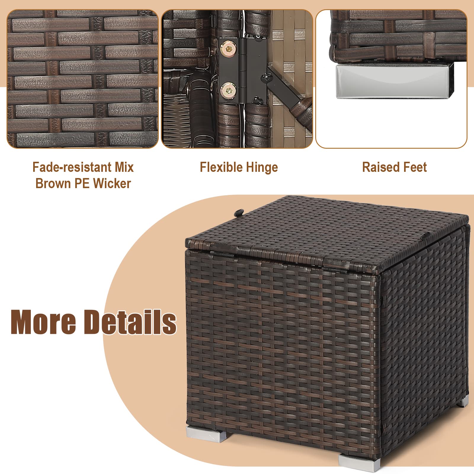 MEDIMALL Patio Wicker Ottoman Set of 2, Multipurpose Outdoor Footstool w/Removable Cushions, Rattan Side Table w/Storage, Footstool Ottoman Seat for Garden, Backyard, Poolside (Gray)