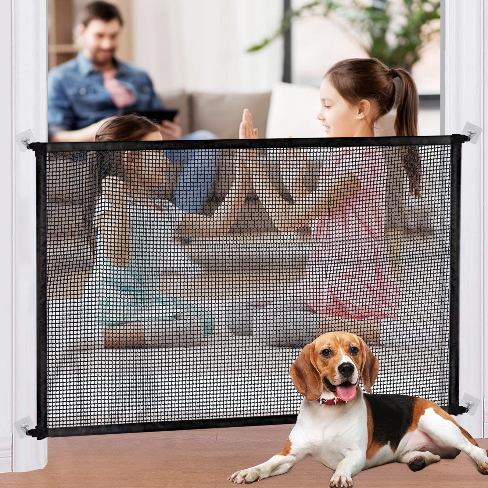 Pet Gate, 43" x 27.5" Baby Gate,Magic Gate Portable Folding Mesh Gate Safe Guard Isolated, Indoor and Outdoor Safety Gate