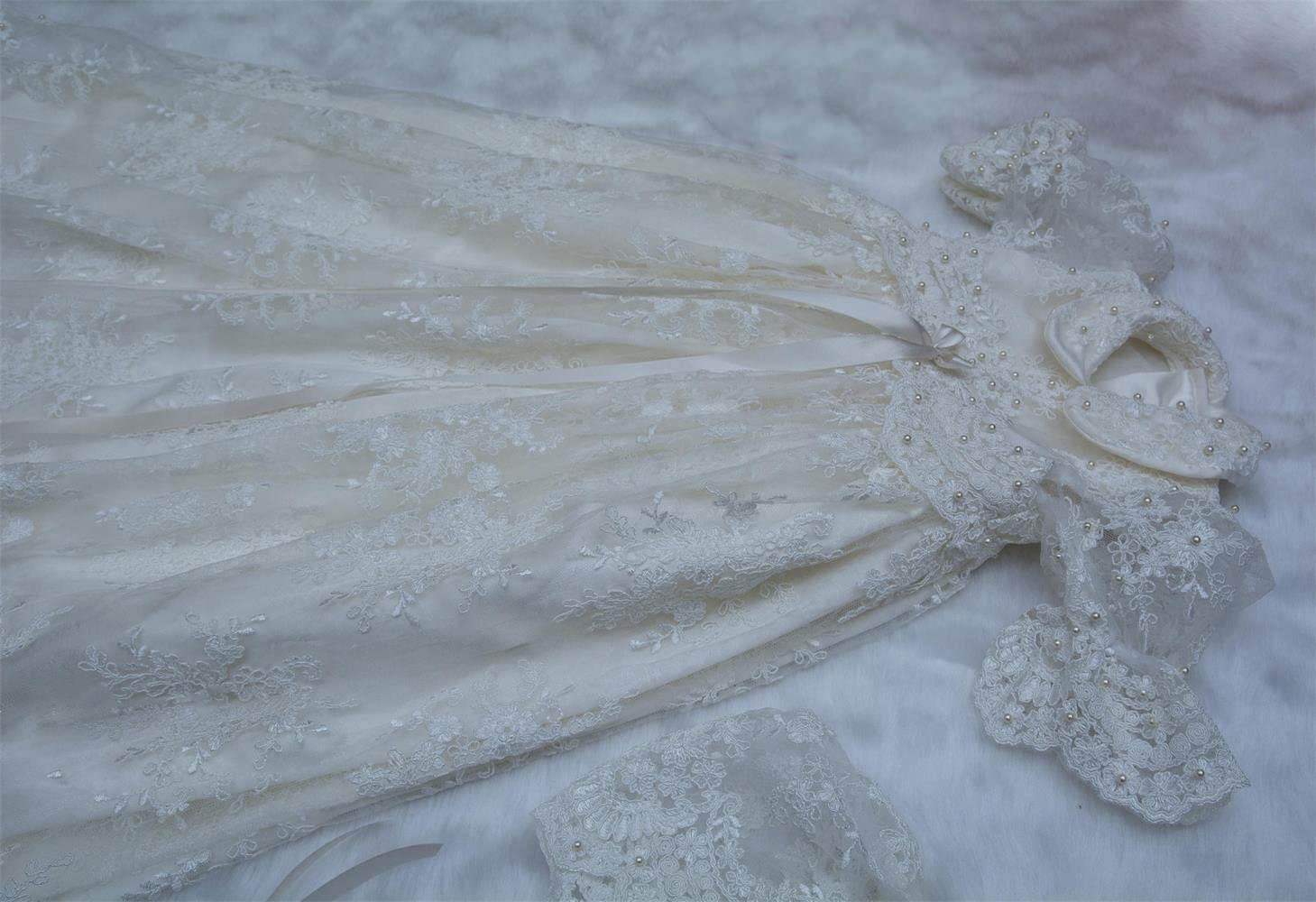 FAIOKAVER Christening Baptism Dresses Baby Girls Lovely Lapel Dresses with Bonnet White