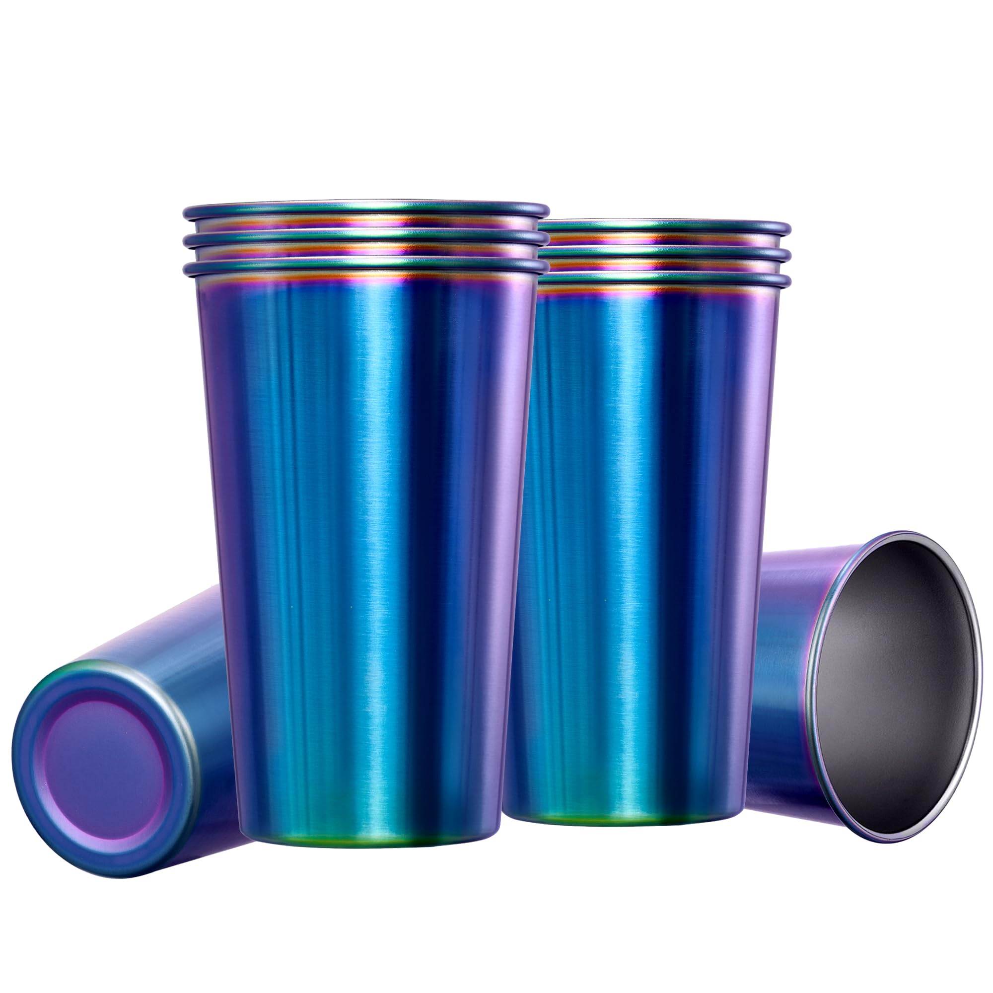 MEWAY 8 Pack 16oz Stainless Steel Pint Cup,Healthy Unbreakable and Stackable,Metal Drinking Glasses，Beer Glasses（Rainbow）