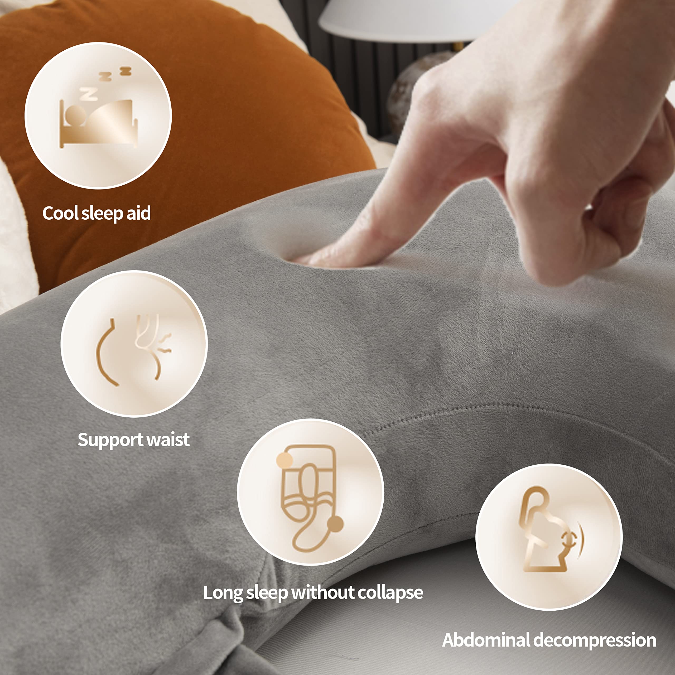 QSCESICO Pregnancy Pillows for Sleeping - Body Pillow for Pregnancy - Memory Foam and Fiber Clusters Maternity Pillow with Removable Washable Velvet Cover(U Shape,Grey