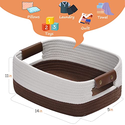 ECDYQXVU Cotton Rope Storage Basket, 14x11x5 IN, Oval Storage Bins, Decorative Woven Basket Cube Storage Organizer for Nursery, Laundry, Towel, Clothes, Toy, Cosmetics, Books (White/Browm-3Pack)